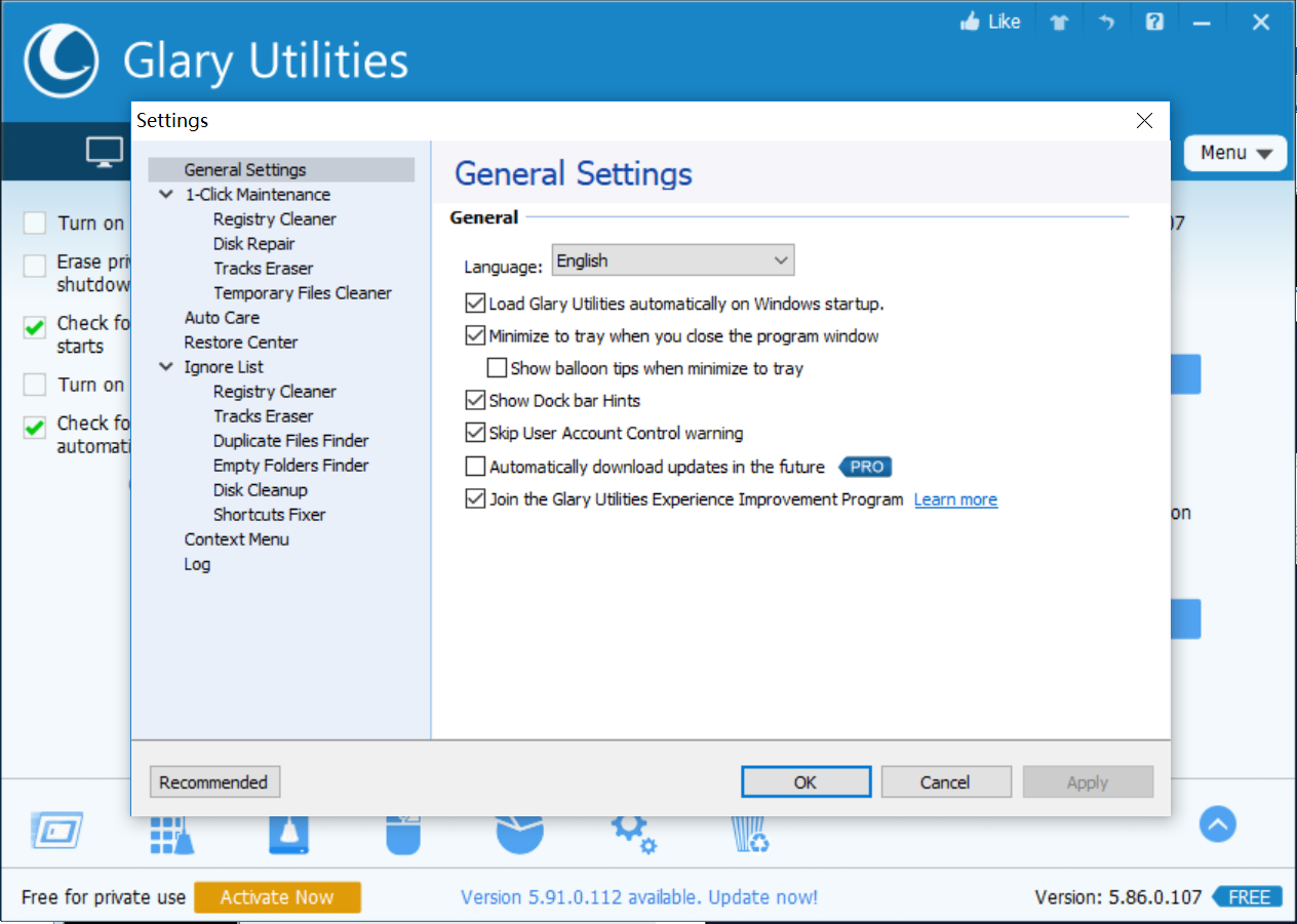 Settings – Glarysoft Knowledge Base